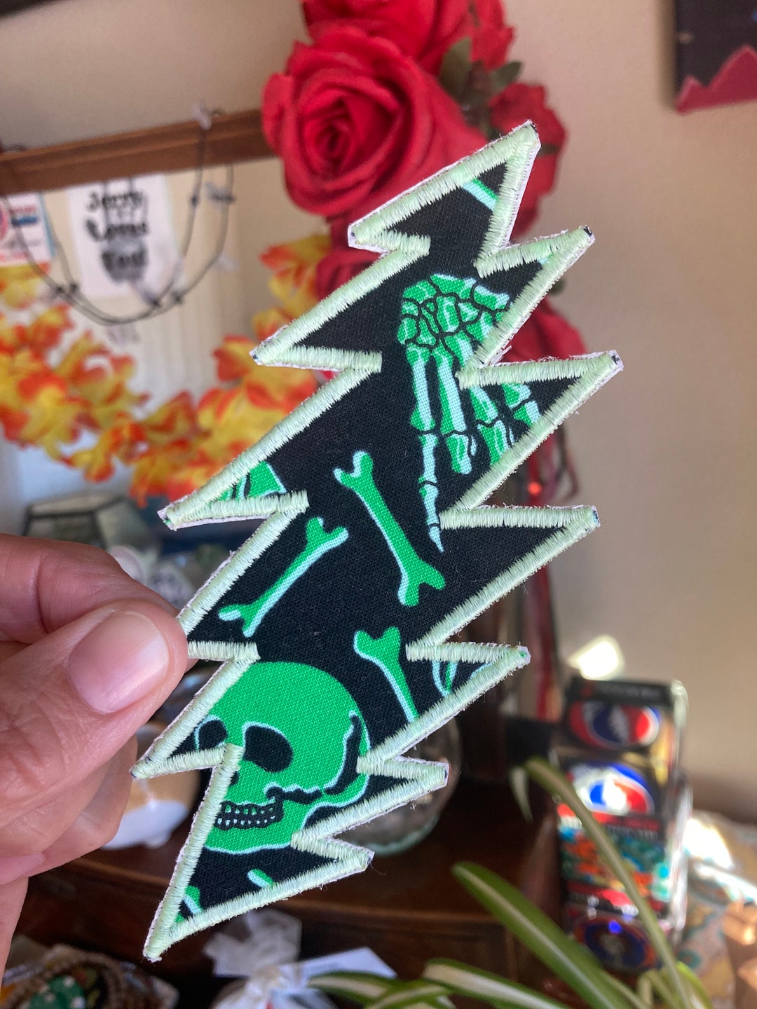 6" Glowing Bones Bolt // Skelly Dead Bolt Patch // Grateful Dead - Etsy