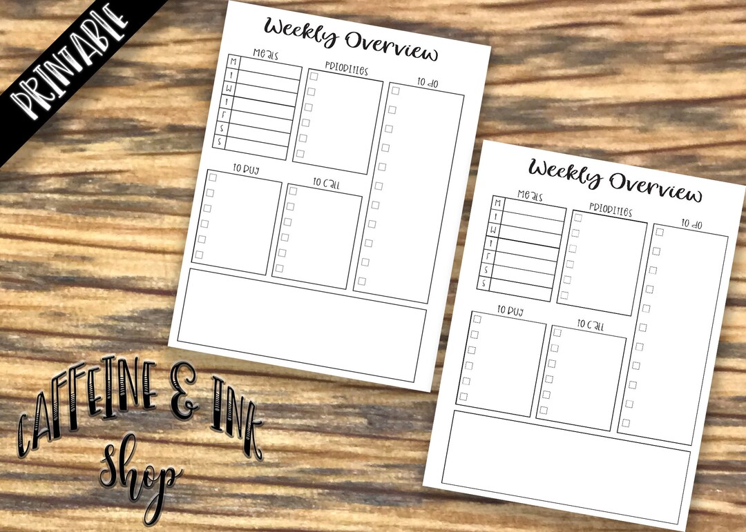 A5 Rings Weekly Overview PRINTABLE Insert, Weekly Planner, Digital ...