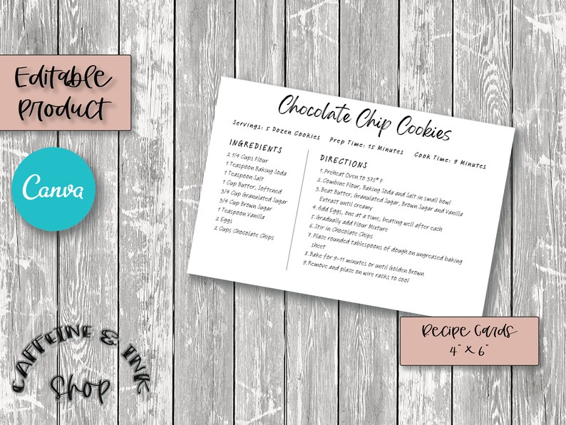 EDITABLE Recipe Card Template 4"x6" Digital Download, Recipe Book ...
