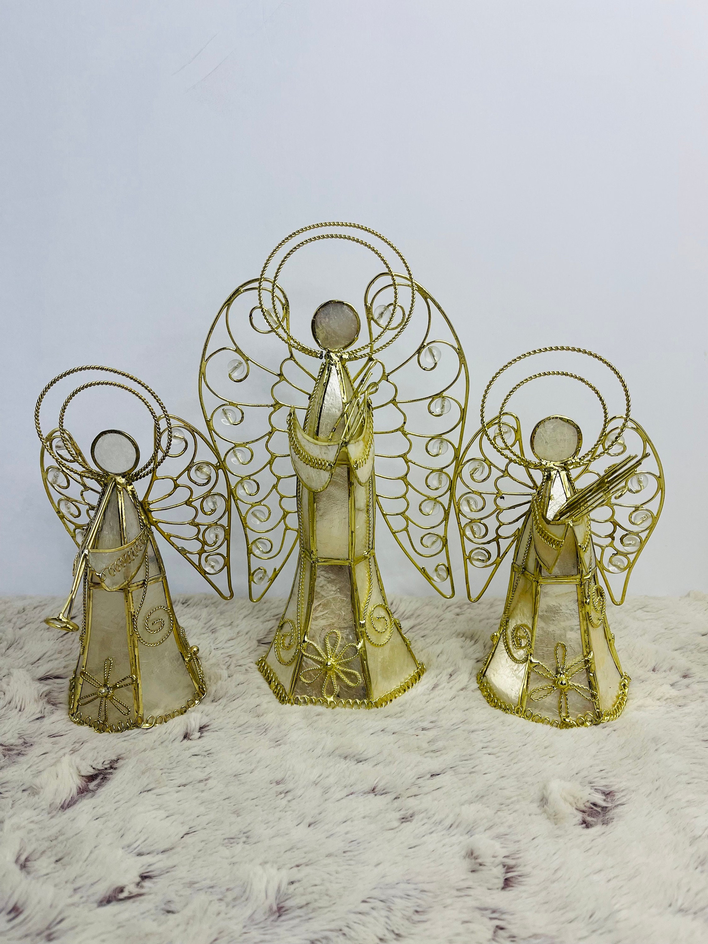 Vintage Capiz Shell Angel With Lyre, Horn & Violin Ornament Candle Tree ...