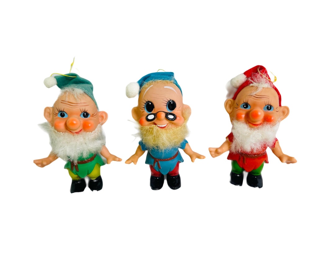 Set of 3 Rare Plastic Dwarf Elves Ornaments Vintage Gnome Pixie ...