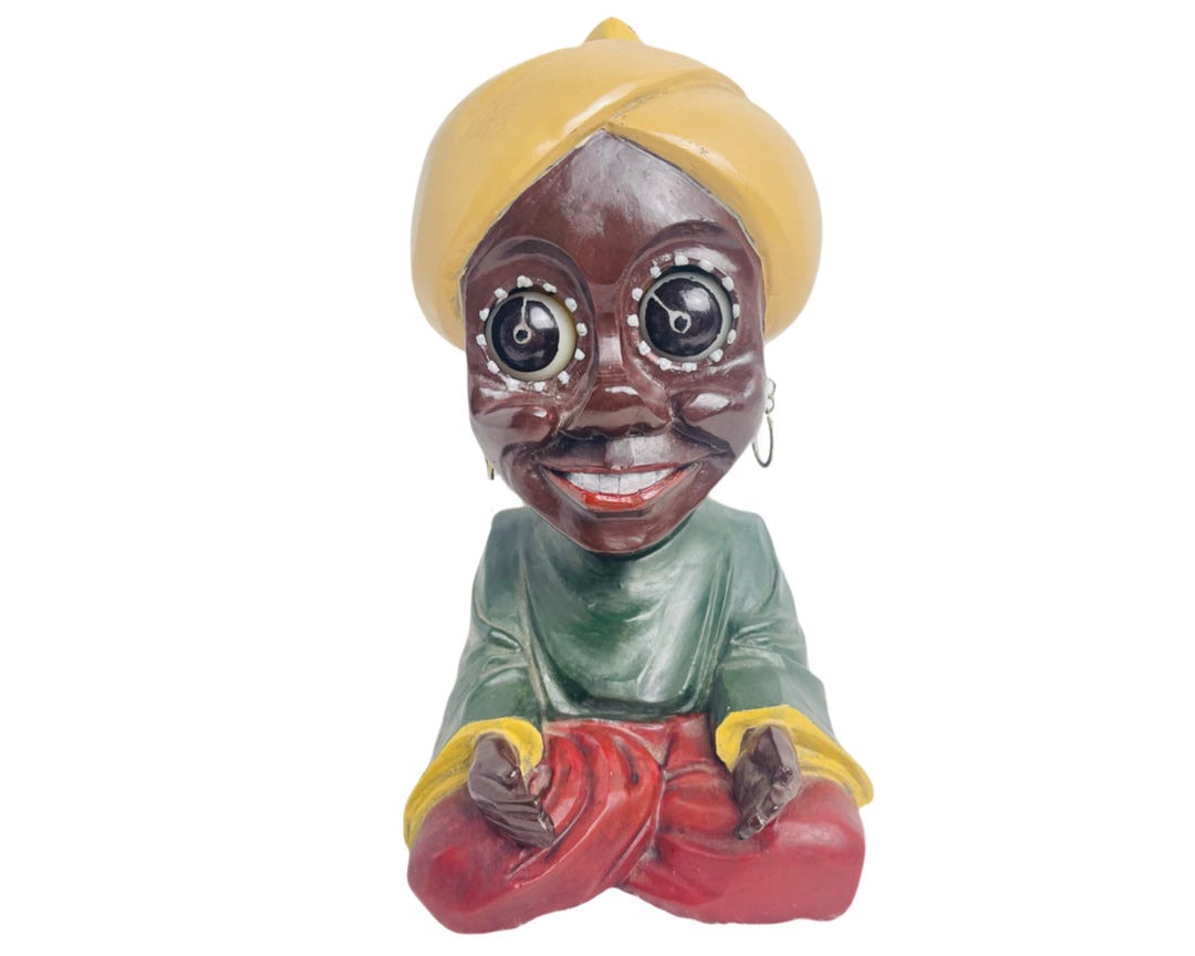 Vintage Oswald Germany Genie Clock With Rolling Eyes Wood Carved Indian ...