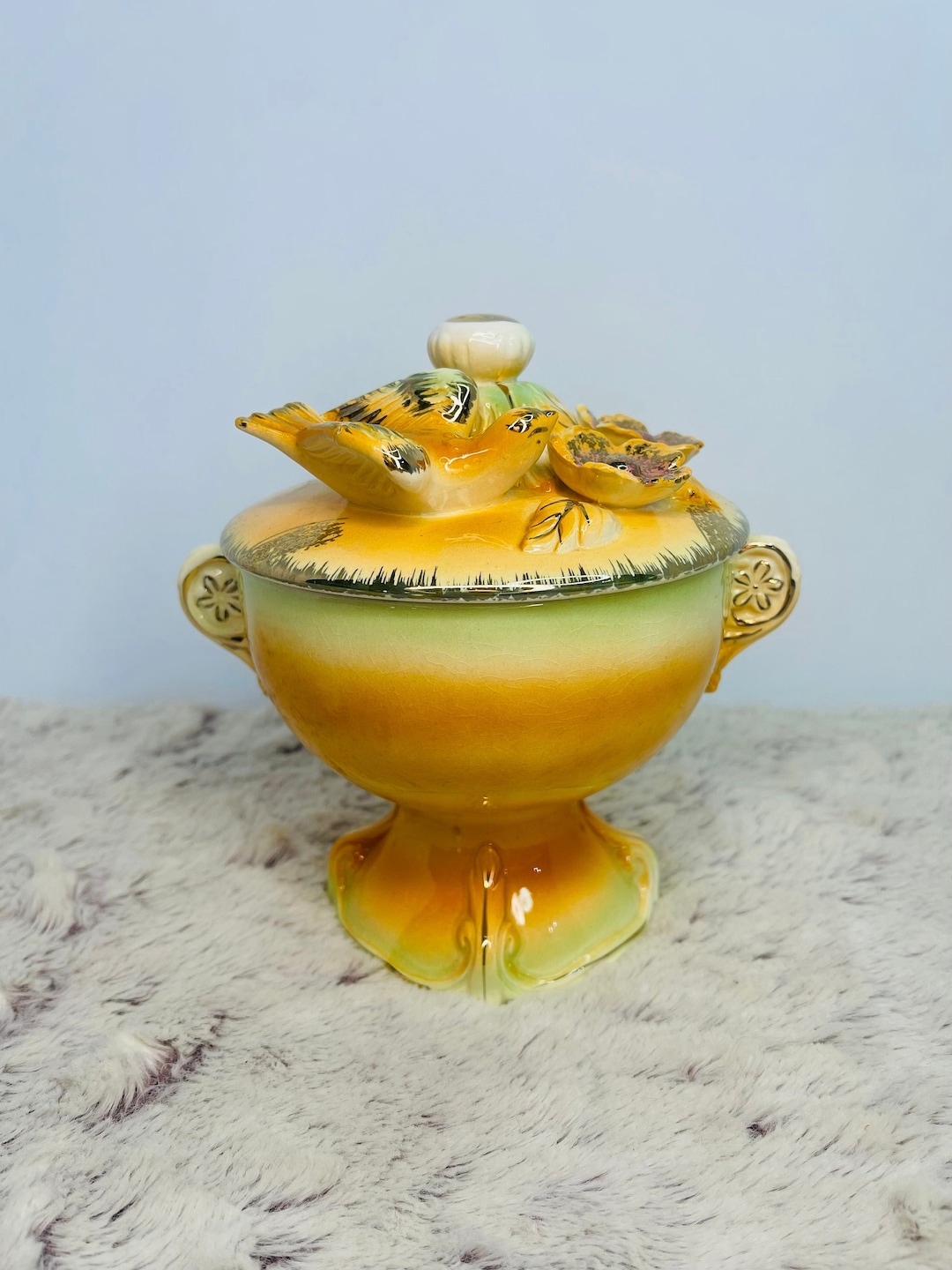 Betson Japan Bird W/ Flowers Hand Painted Art Deco Compote Candy Dish ...