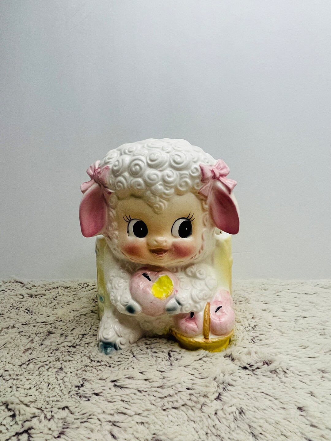 Anthropomorphic Baby Planter Centerpiece Rare Nursery Deco-little Lamb ...
