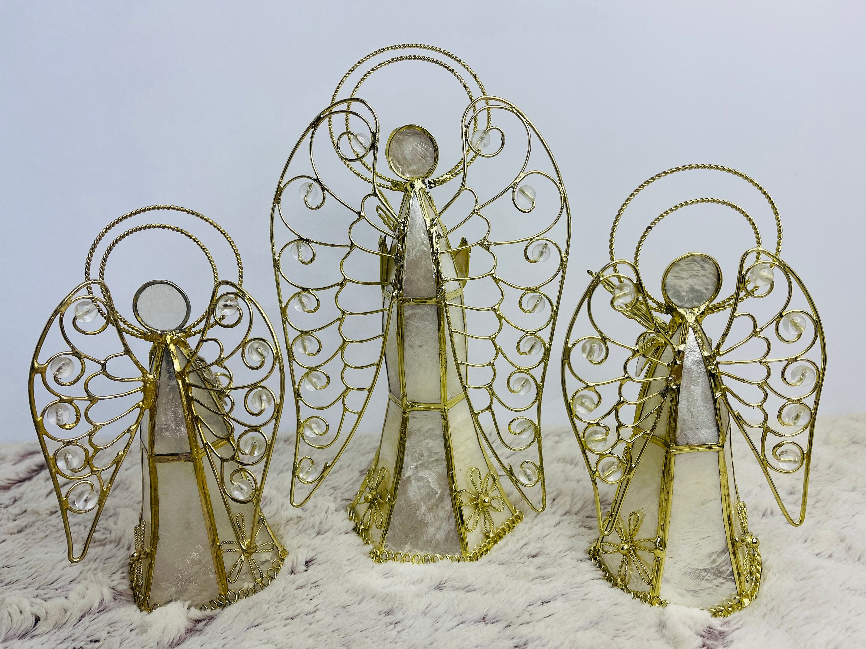 Vintage Capiz Shell Angel With Lyre, Horn & Violin Ornament Candle Tree ...