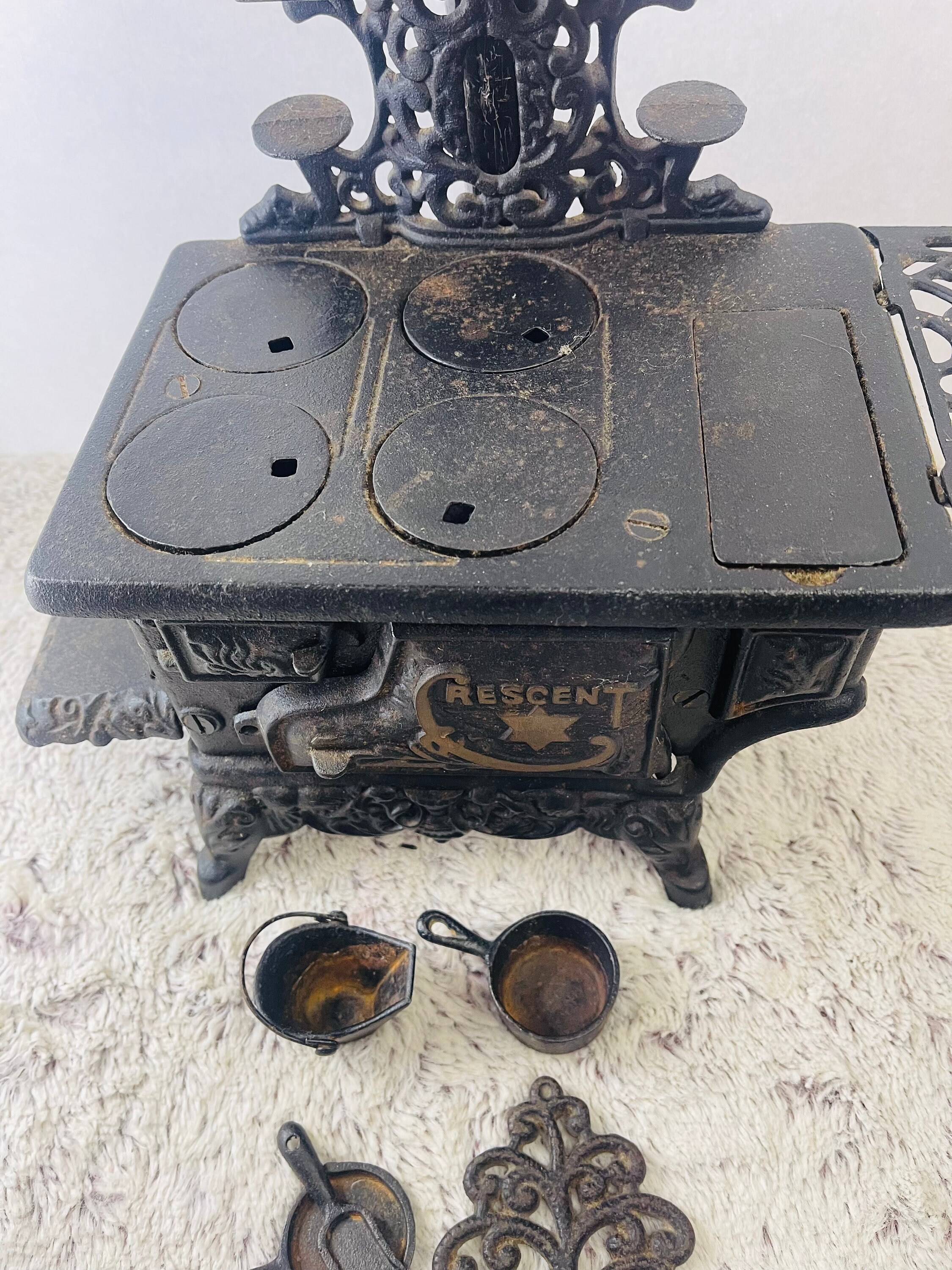 Cast Iron Wood Stove Oven Replica Childrens Toy Vintage Kitchen ...