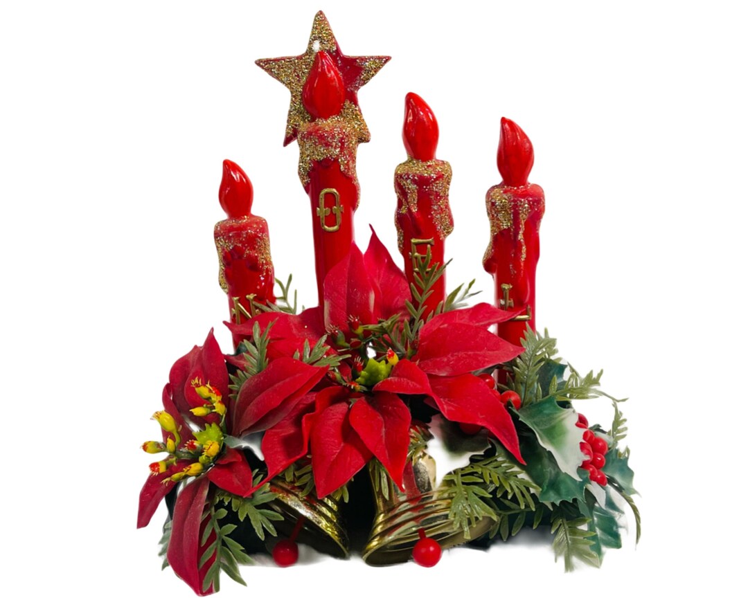 Plastic Christmas NOEL Candle Centerpiece Glittered Drip Candles ...