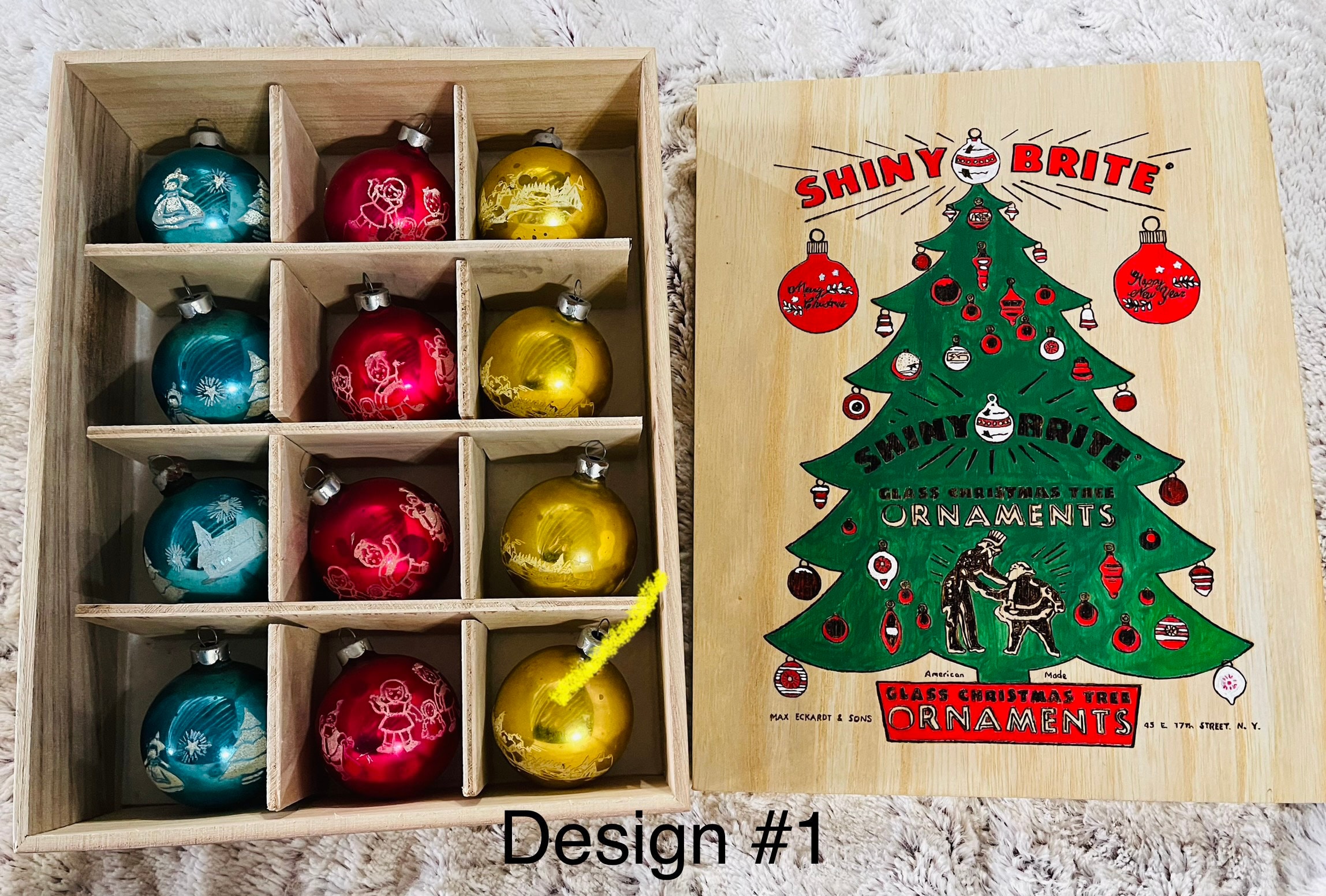 Customizable Top Shiny Brite Retro Inspired Ornament Box Shiny Brite ...