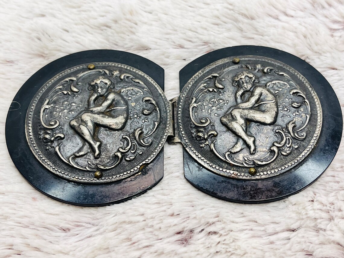 Cherub Angel Celluloid Belt Buckle Art Nouveau Nurses Cape Buckle ...