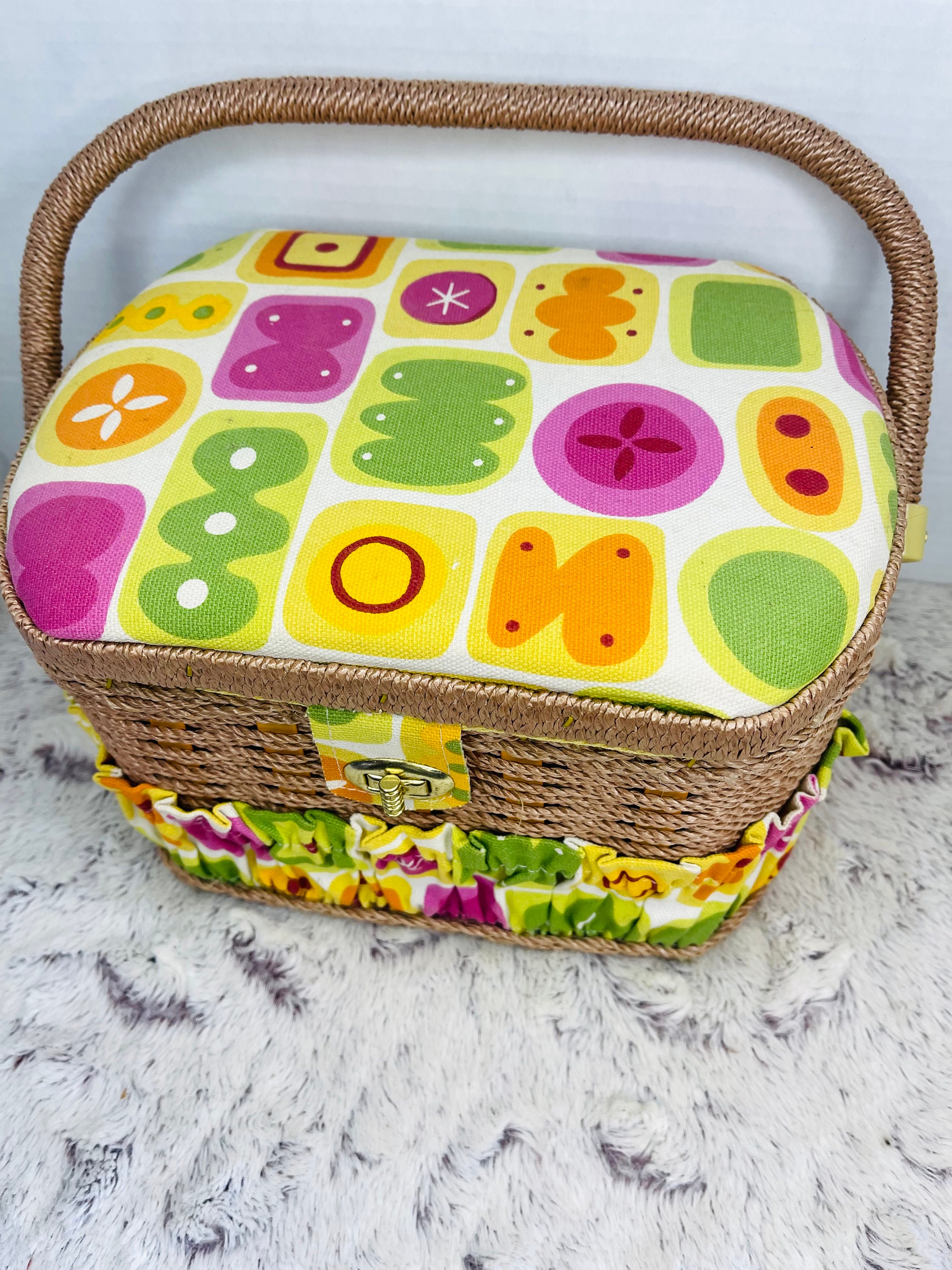 Vintage Sewing Box With Tray Colorful Atomic Abstract Groovy Design - Etsy