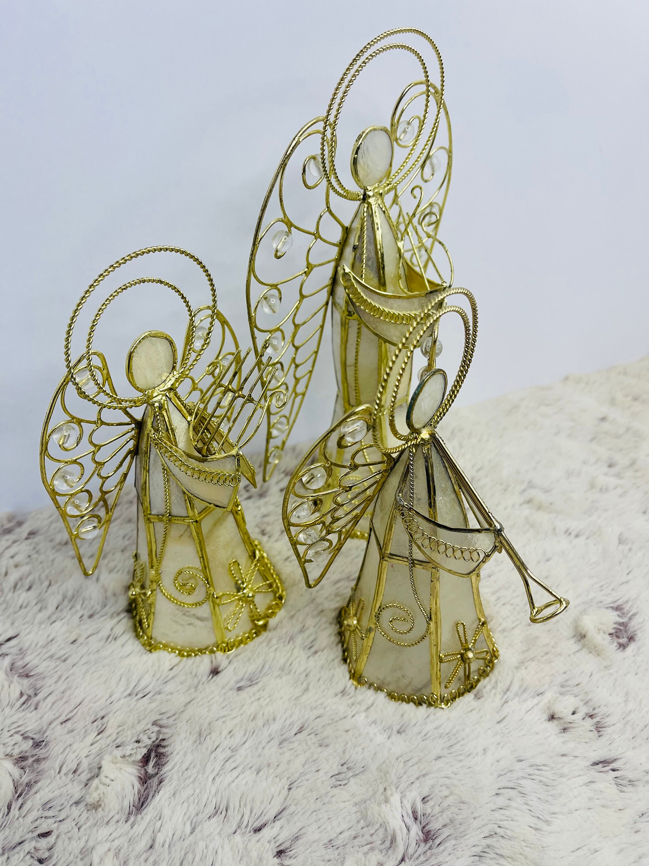 Vintage Capiz Shell Angel With Lyre, Horn & Violin Ornament Candle Tree ...