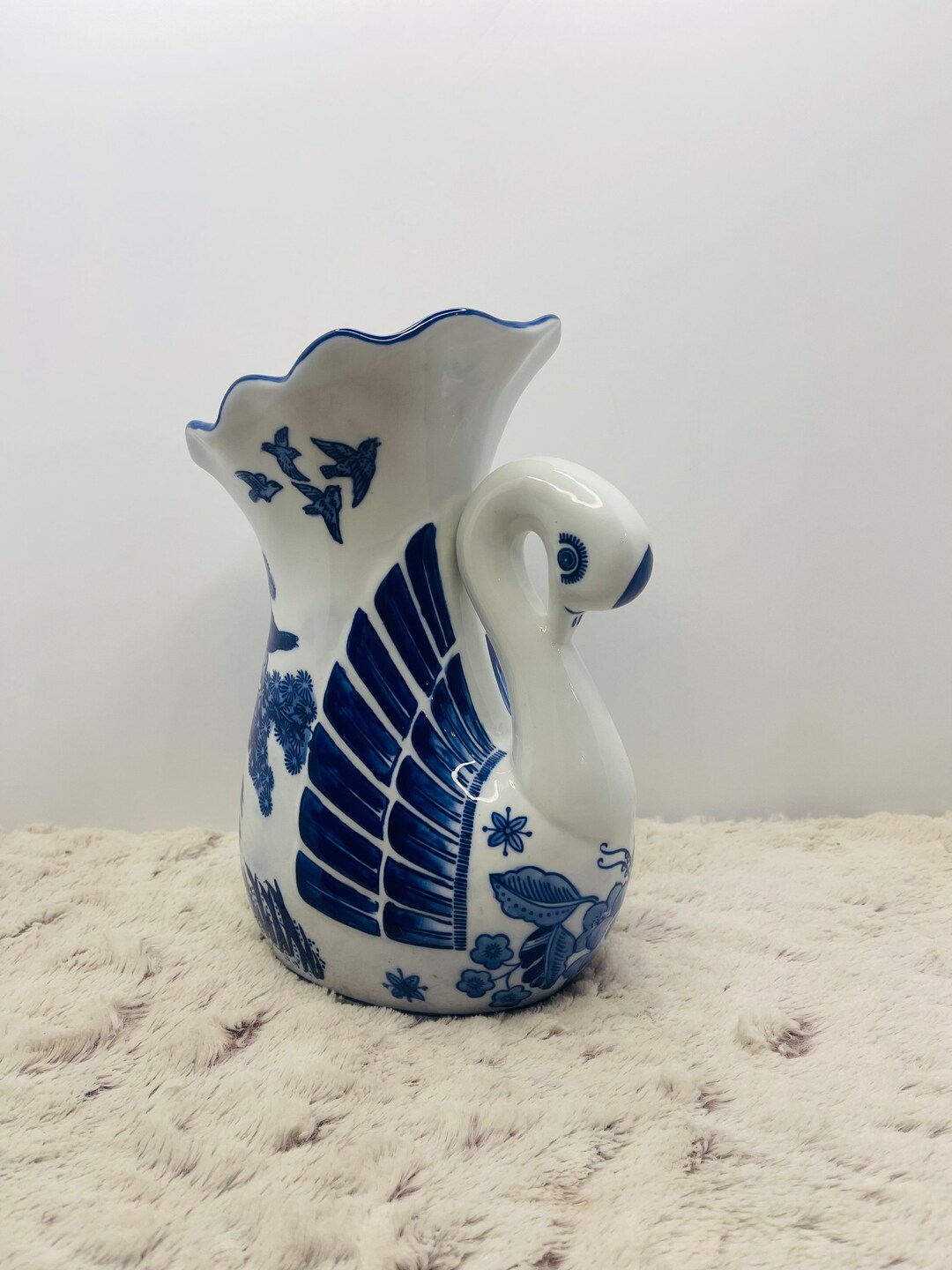 Very Rare Vintage Asian Chinese Blue White Delft White Porcelain Hand ...