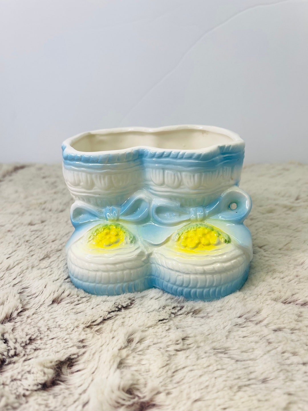 Ardco Blue Baby Booties Ceramic Planter Bud Vase Succulent Plant Holder ...