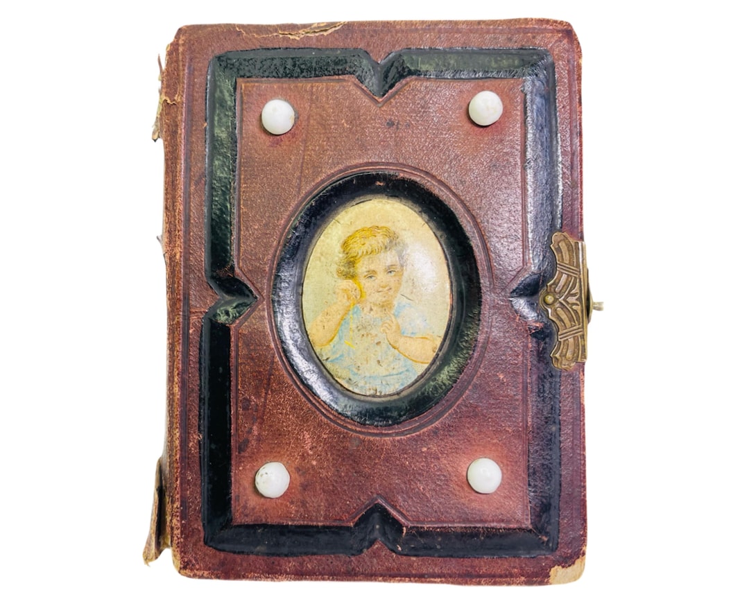 Antique Late 1800s Small Leather Photo Album Portraits Tin Types Family ...