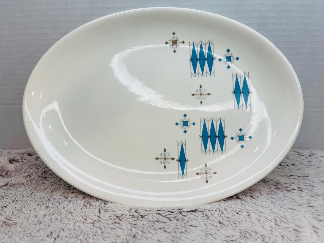 Atomic Starburst Platter MCM Sabin Blue Serving 11” Oval Plate Platter ...