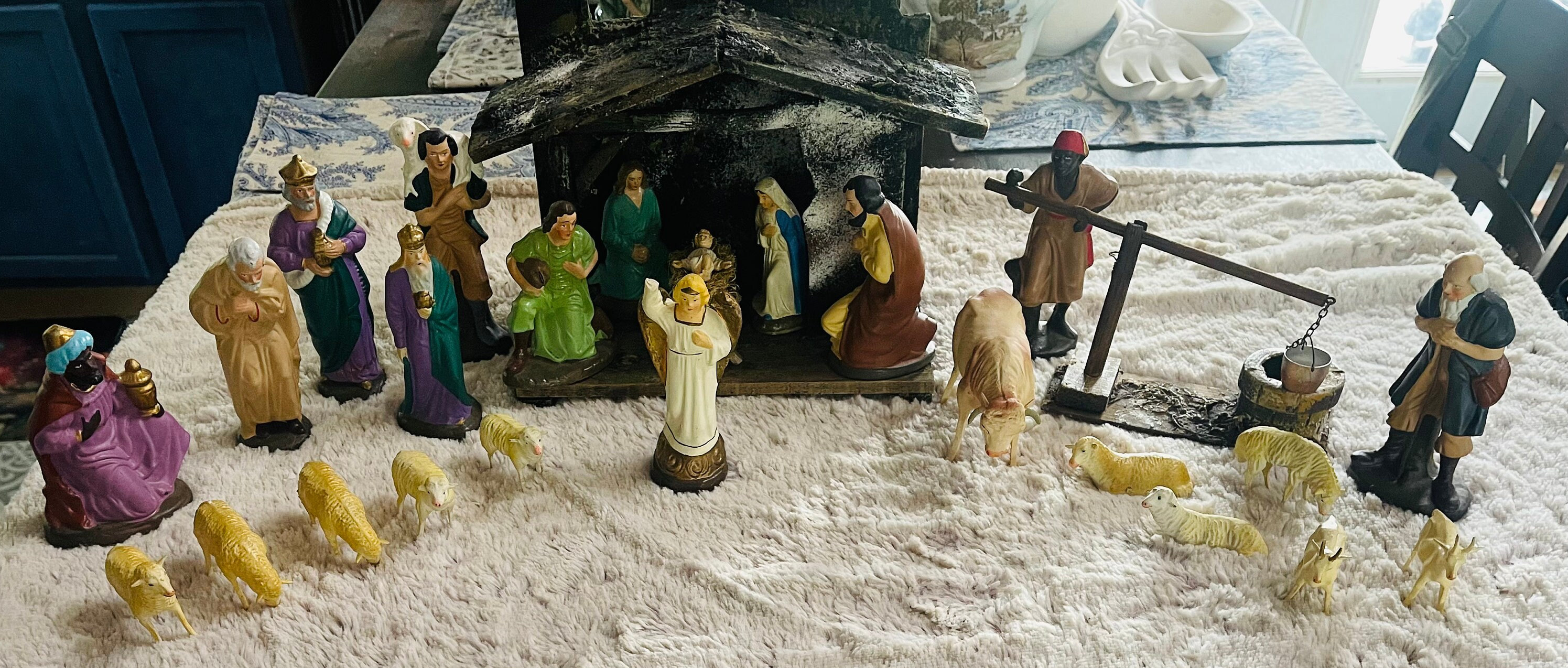 1920s-1930s German Paper Mache/crèche Nativity Set With Wooden Stable ...
