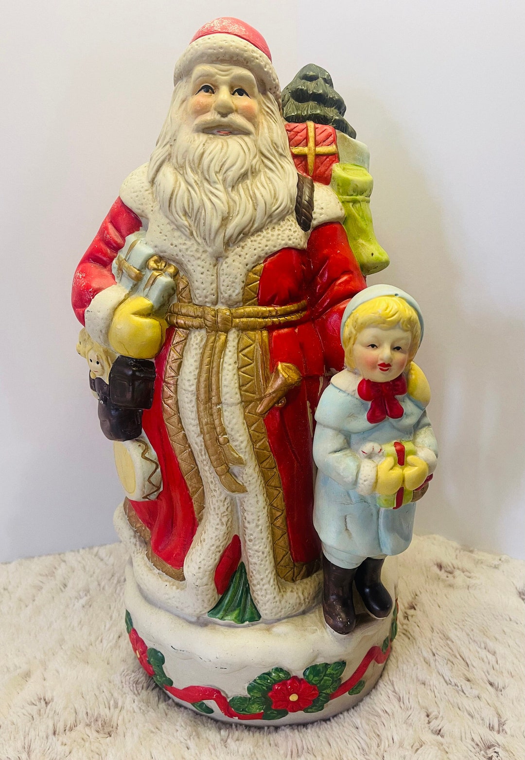LARGE Santa Ceramic Figurine W/child Christmas Decor Santa Statue Saint ...