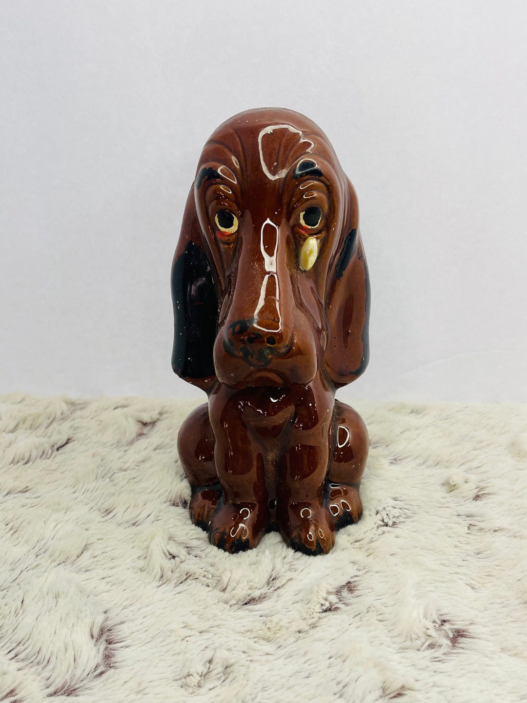 1970’s Enesco Basset Hound Bank Figure Japan Pottery Sad Faux Pearl ...