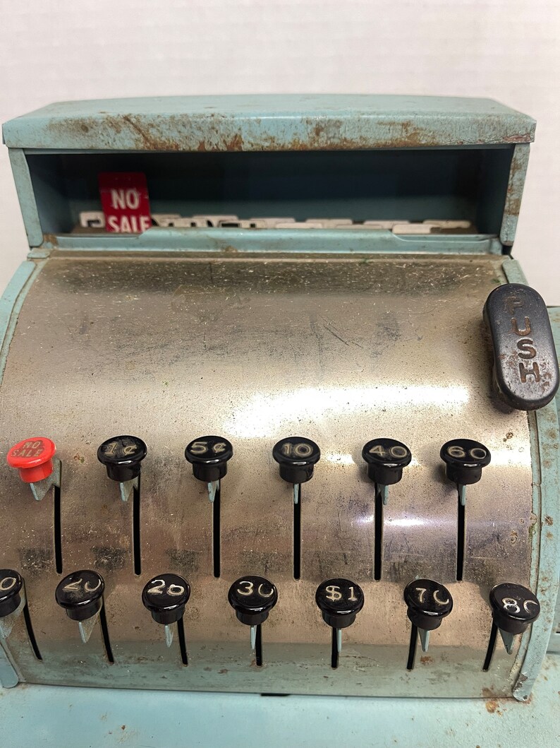 Vintage TOM THUMB Metal Cash Register Blue Western Stamp Co. 1950s Toy ...