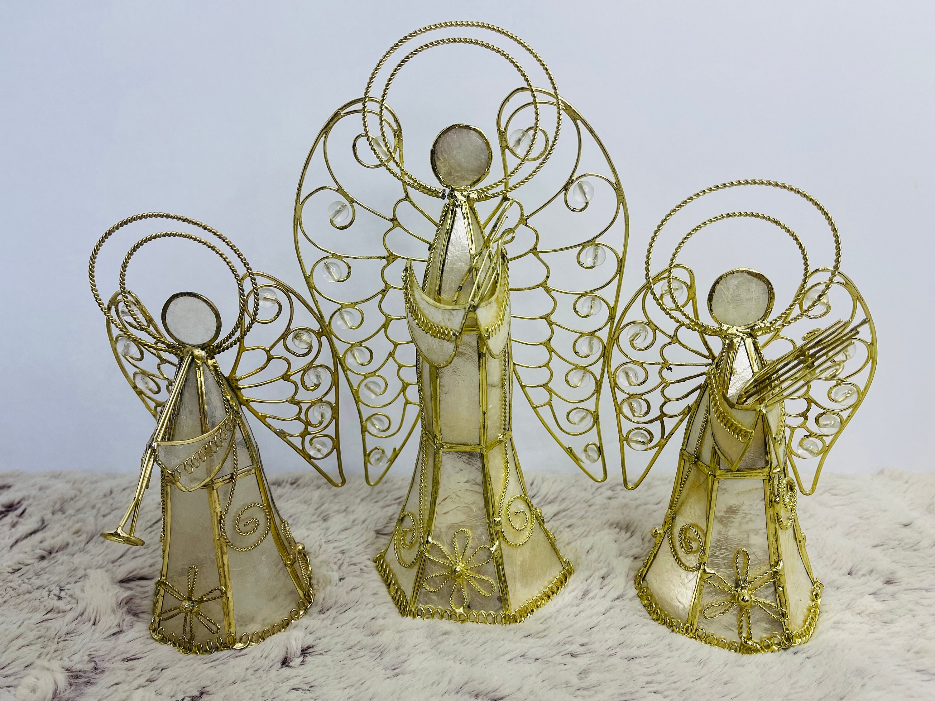 Vintage Capiz Shell Angel With Lyre, Horn & Violin Ornament Candle Tree ...