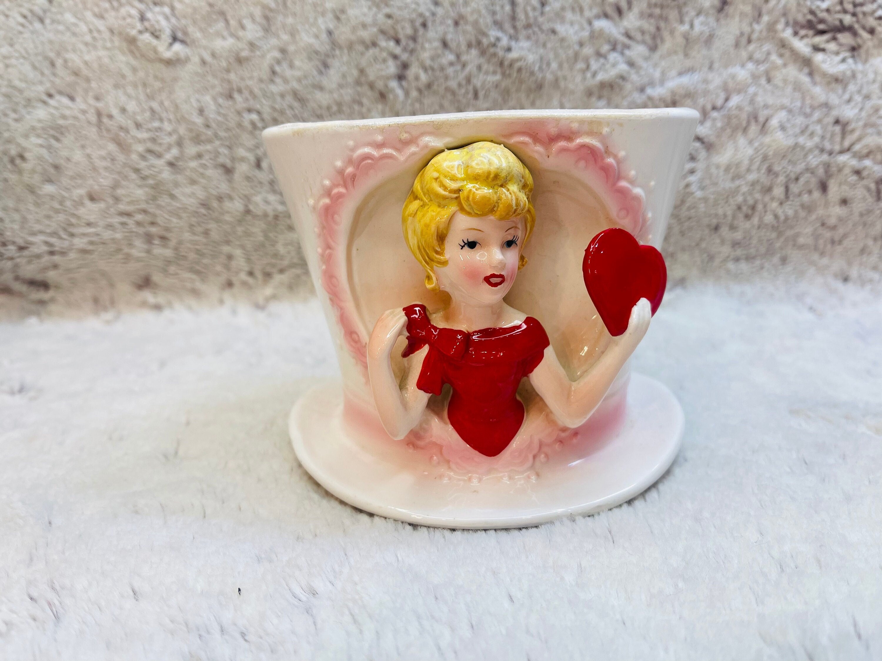 RARE Vintage Relpo 5812 Lady in Red Valentine Day Planter - Etsy