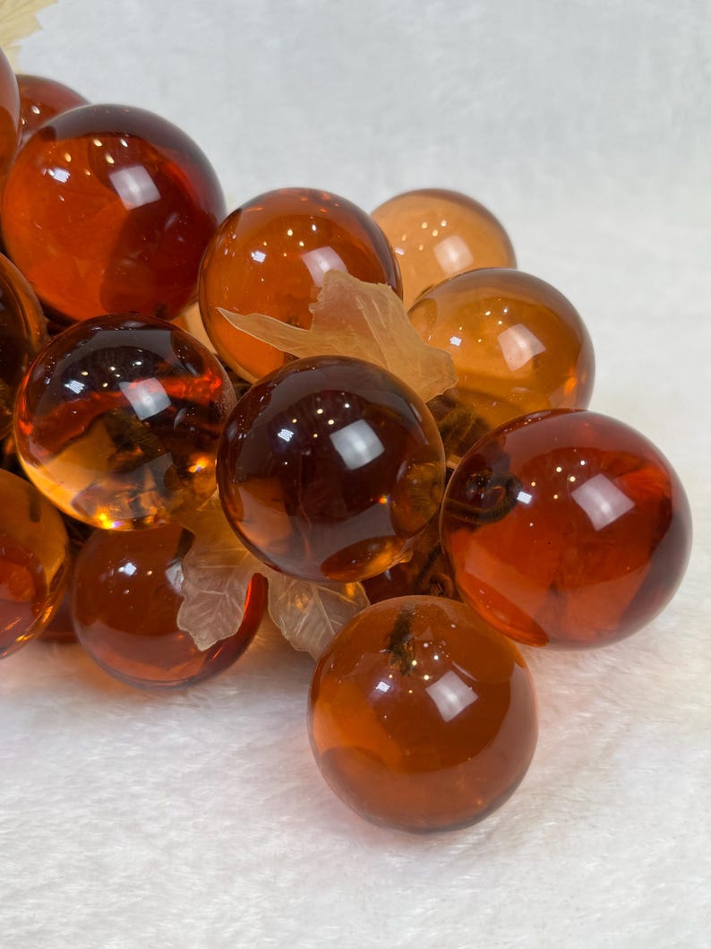 12.5” LARGE MCM Amber Orange Lucite Grape Cluster Stem on Driftwood ...