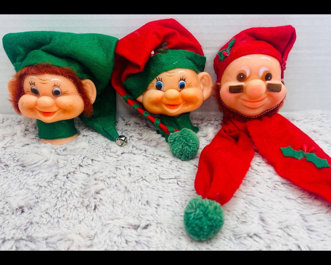 Plastic Elf Doll Big Heads Pixie Knee Hugger Head Magnet Felt Elf Blow ...