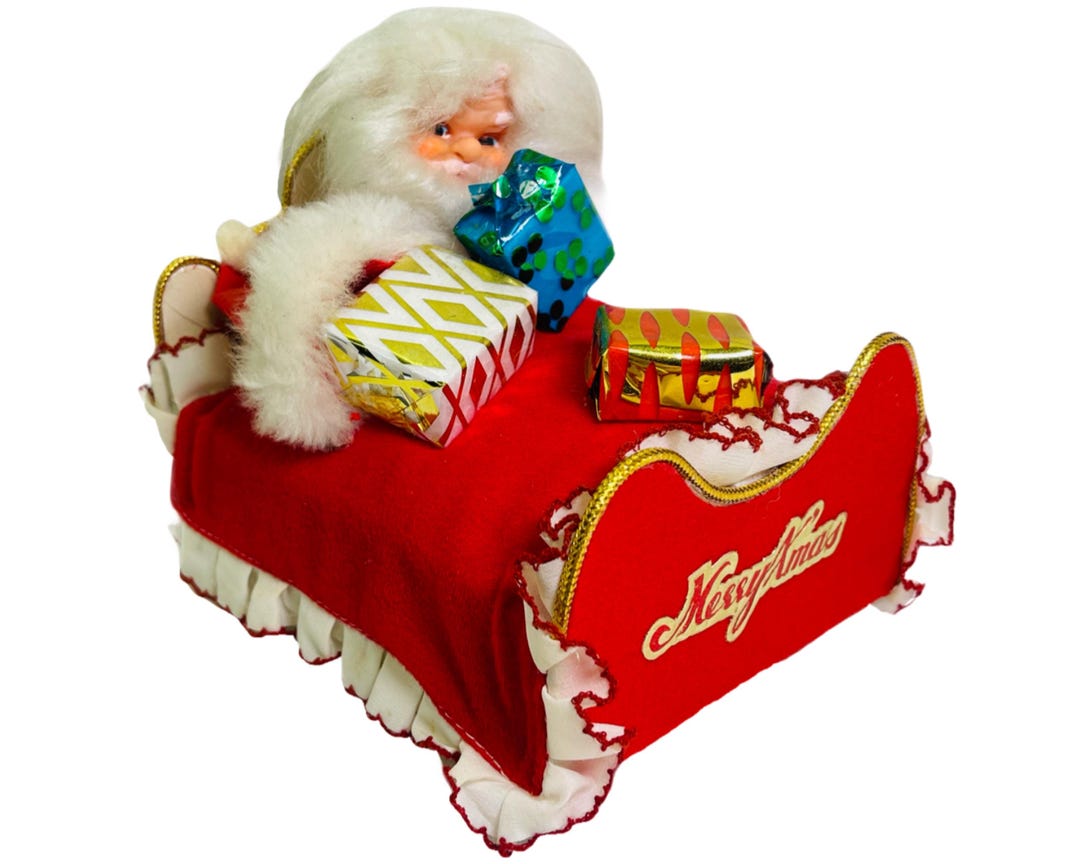 Vintage Wind up Santa Claus With Box Rotating Rubber Faced Santa Bed ...