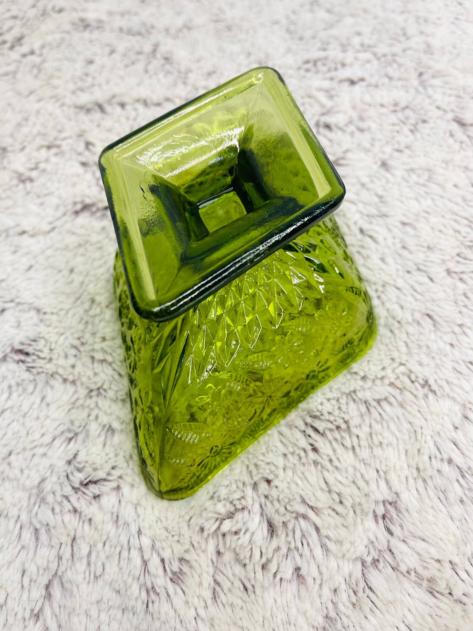 Indiana Glass Candy Nut Dish Olive Green Pedestal Floral Pattern ...