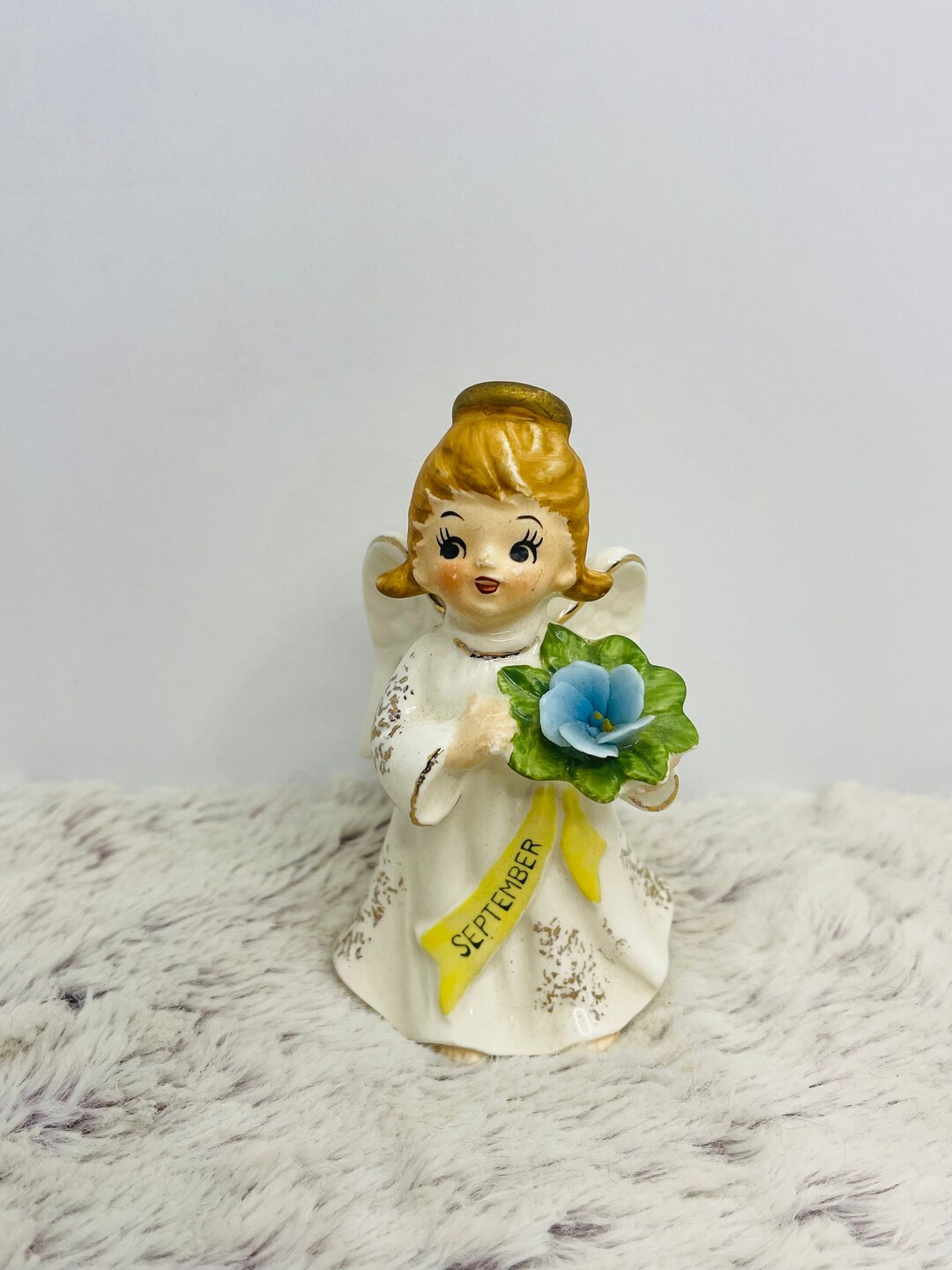 Vintage Lefton September Figurine Sash Birthday Angel # 1323 With Blue ...