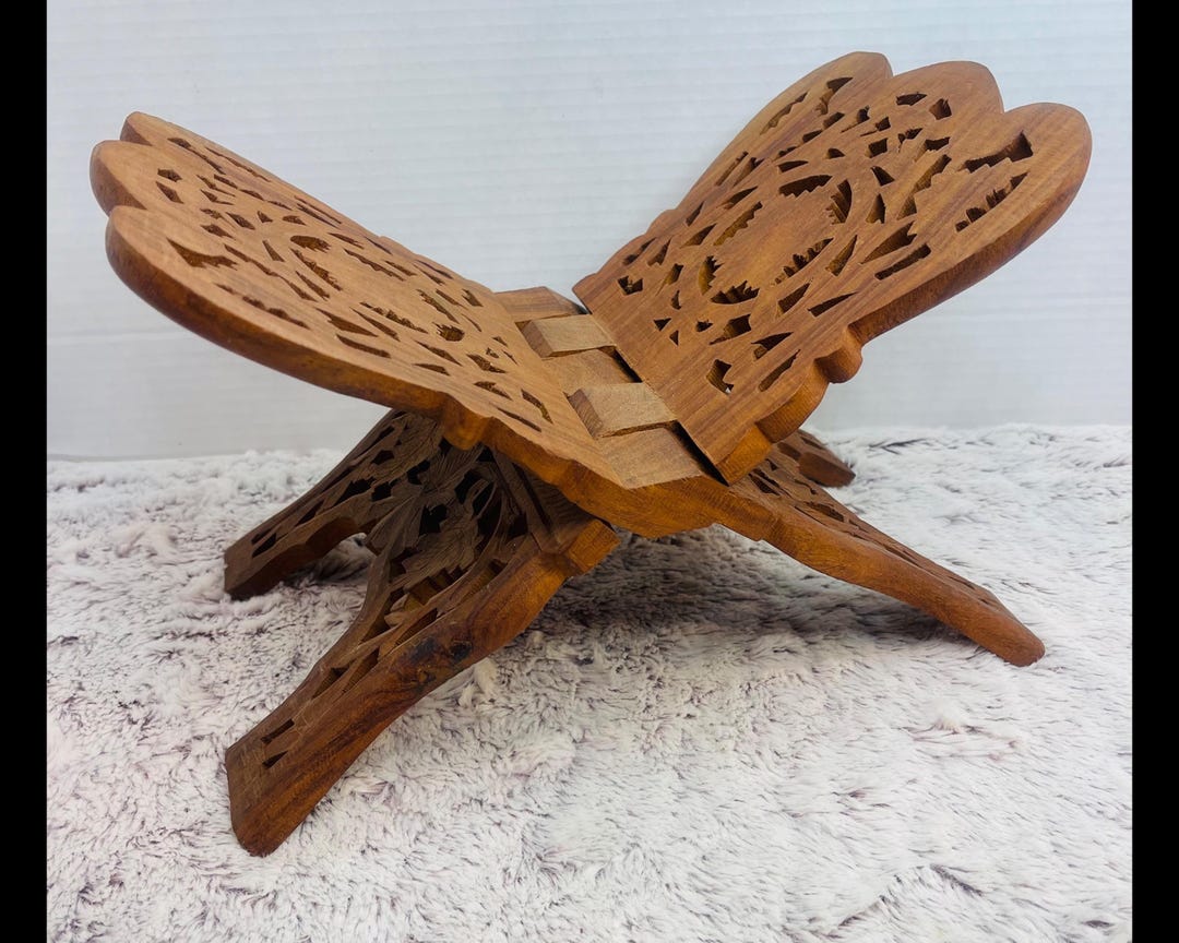 Vintage Carved Wood Book Stand Indian Carved Wood Stand Wood Carved ...