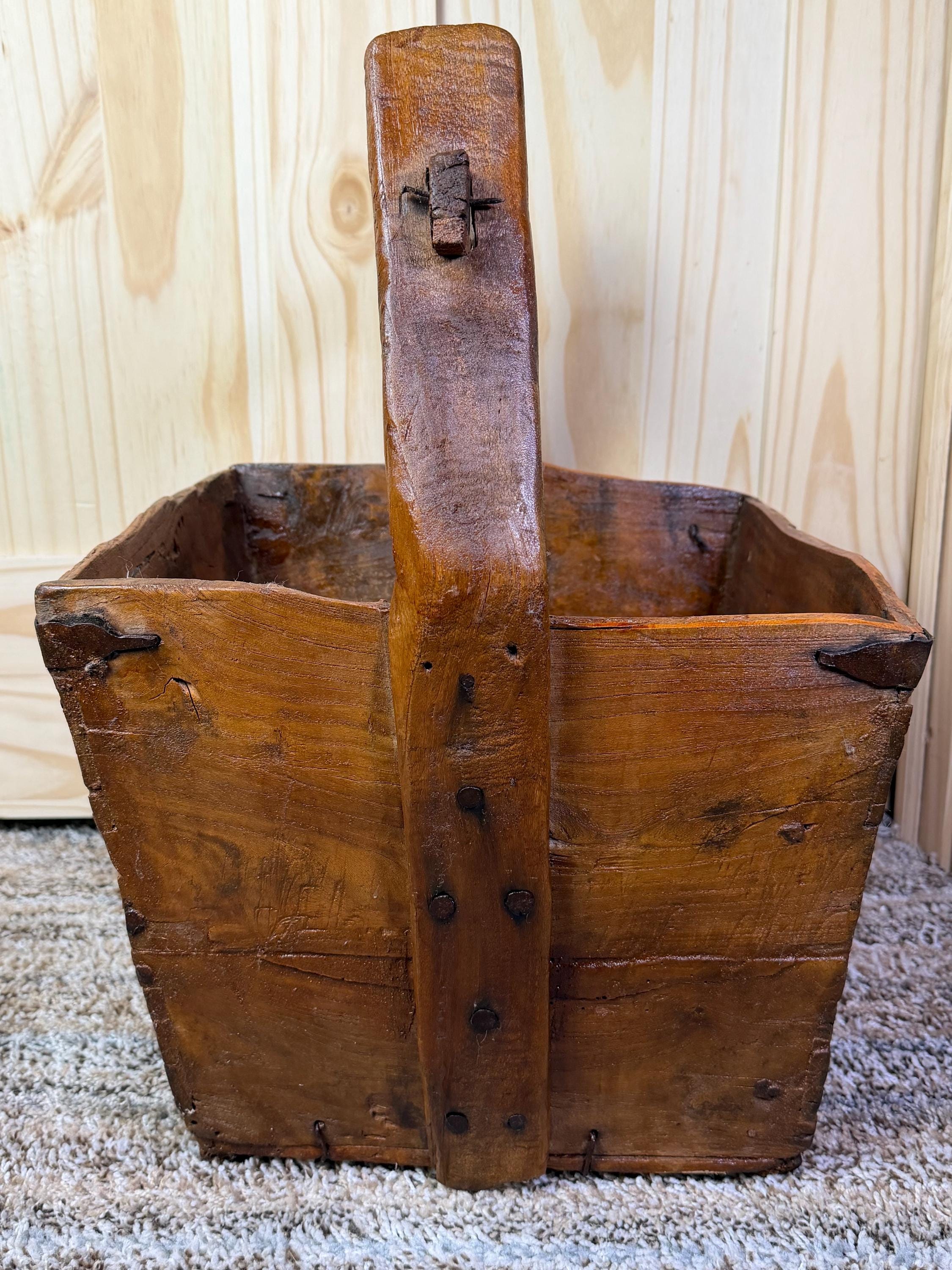Antique Wooden Vegetable Basket With Handle Primitive Farmhouse Storage ...
