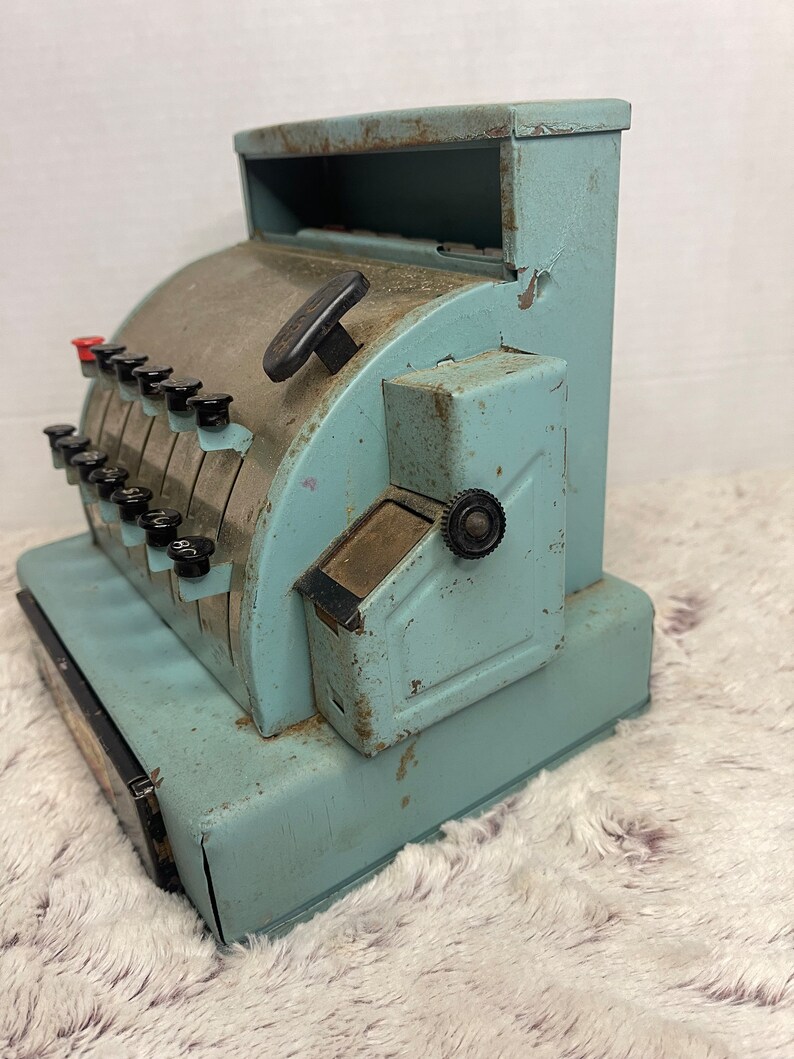 Vintage TOM THUMB Metal Cash Register Blue Western Stamp Co. 1950s Toy ...
