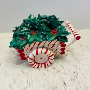 HTF Lefton Peppermint Candy Cane Planter Holly Cart Ceramic Planter ...
