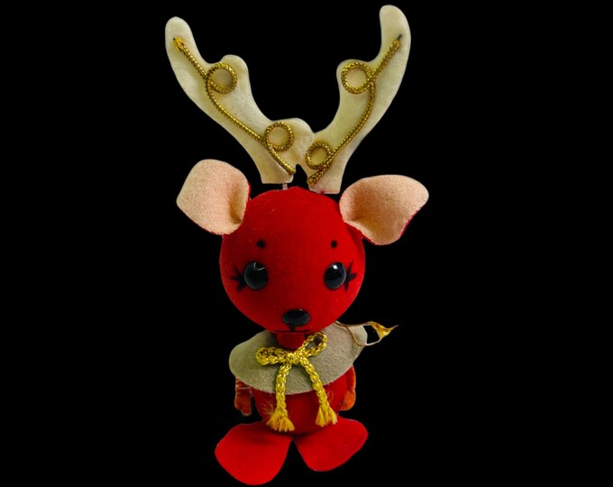 Vintage Flocked Red Reindeer Mouse Ornament 1960’s Styrofoam Christmas ...