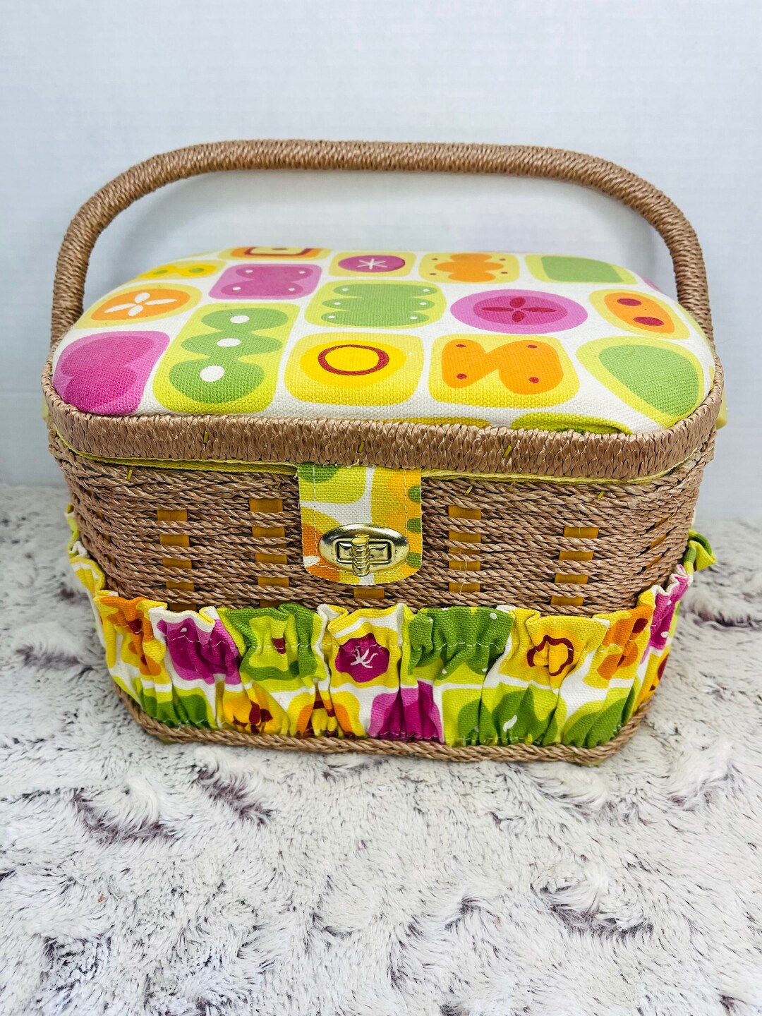 Vintage Sewing Box With Tray Colorful Atomic Abstract Groovy Design - Etsy