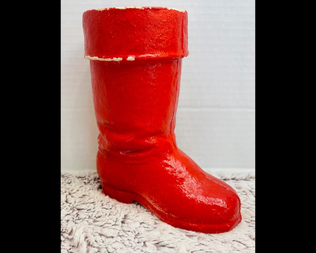 Vintage Christmas Paper Mache Santa Boot, Large German Nut Candy ...