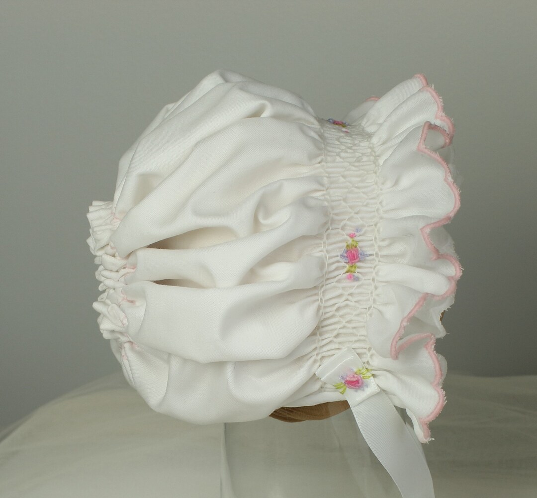 Baby Girl Ruffled and Smocked Bonnet, Preemie Infant Baby Hat, Girls ...
