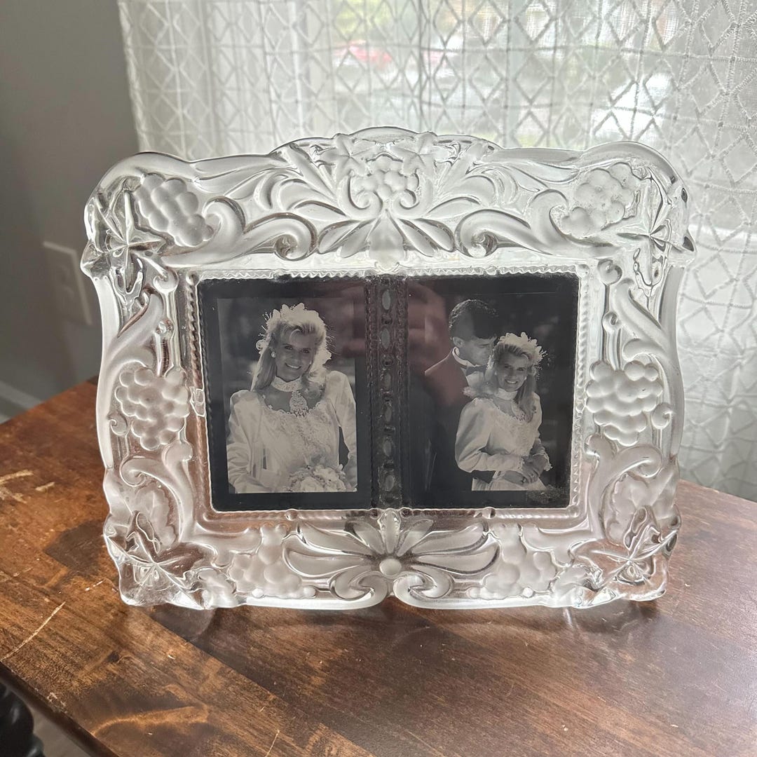 Vintage Glass Wedding Frame | Mikasa Two-photo Frame With Frosted ...