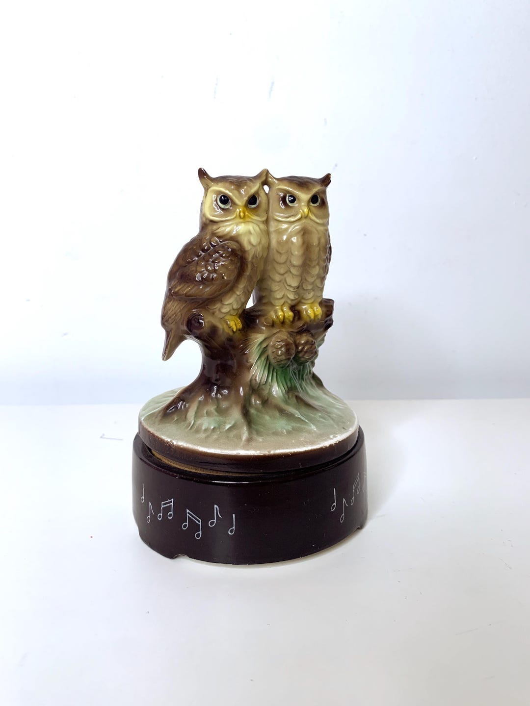 Antique Ceramic Owl Rotating Music Box - Etsy