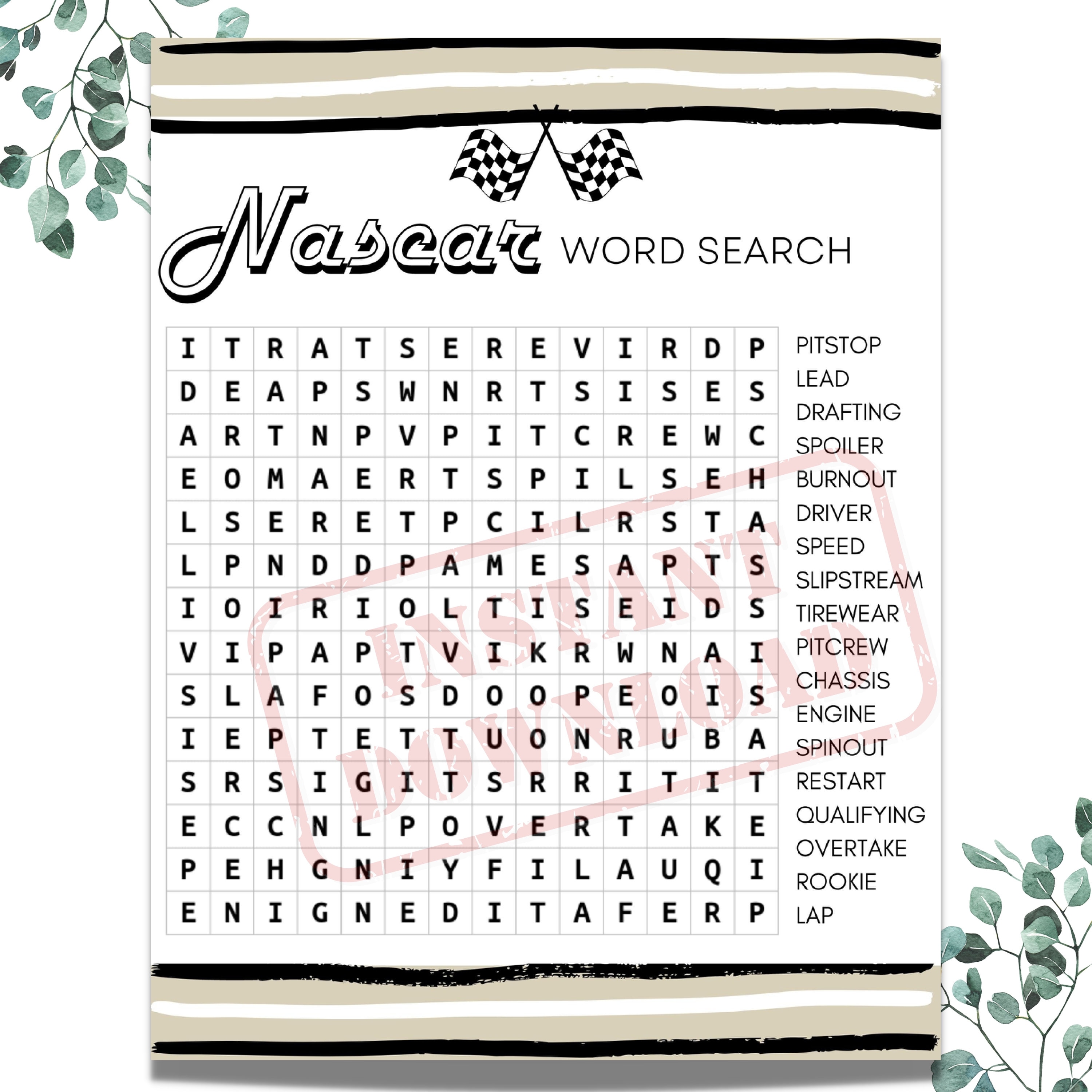 Nascar Word Search Puzzle Game, Nascar Word Search, Printable NASCAR ...