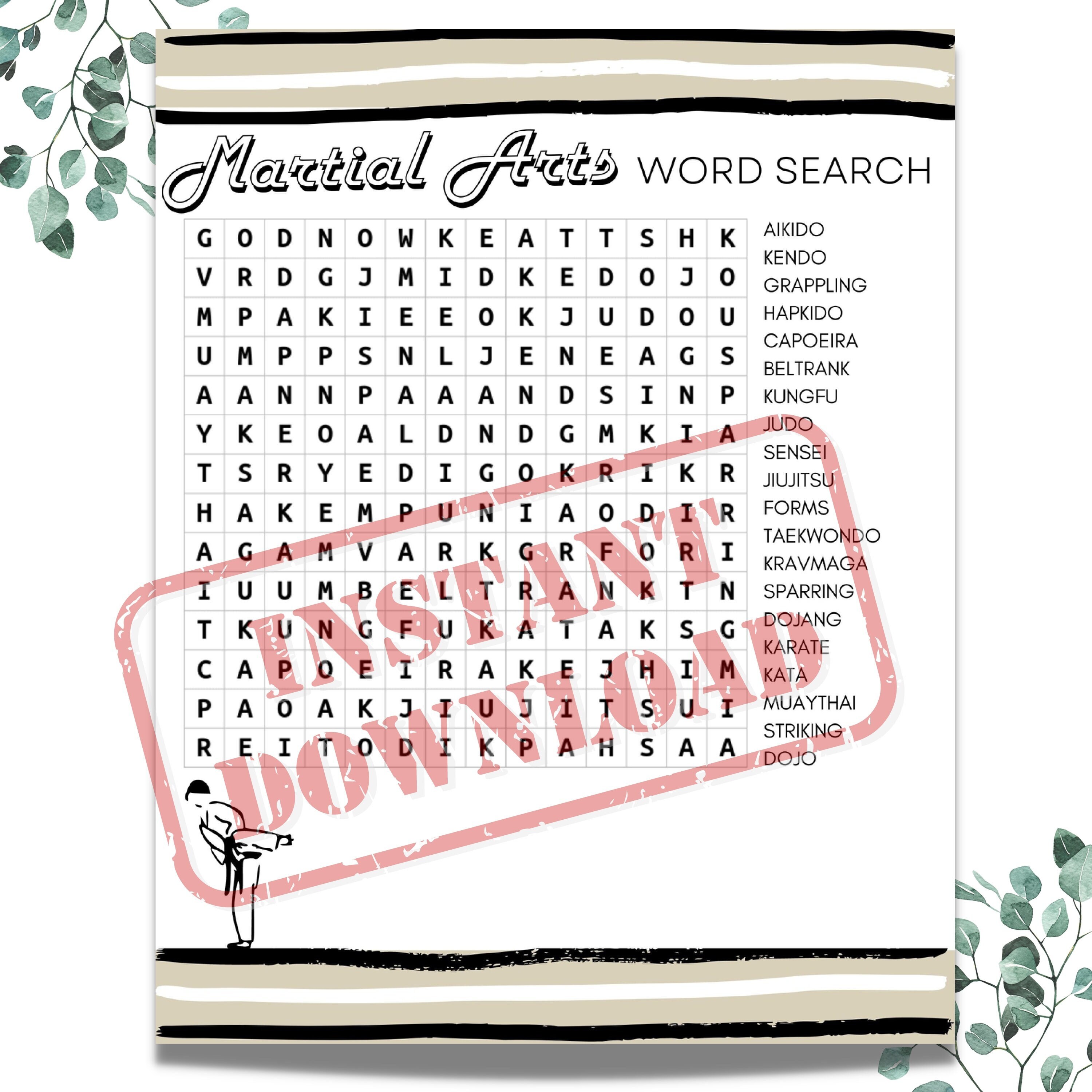 Martial Arts Word Search Puzzle Game, - Etsy
