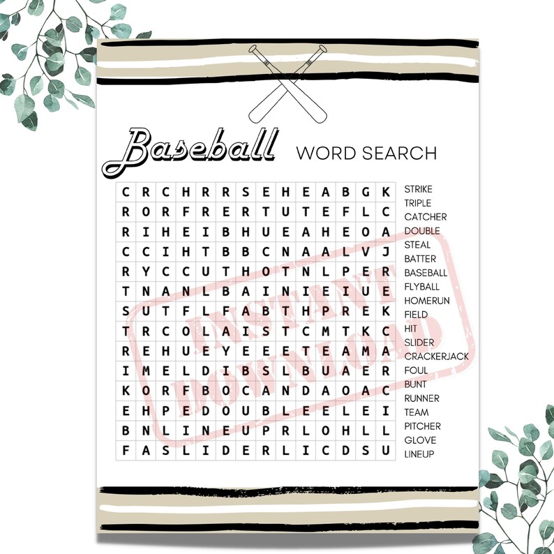 Baseball Word Search Puzzle Game, Printable Baseball Game, Classroom ...