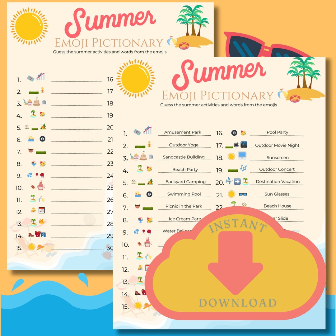 Summer Emoji Pictionary ,summer Party Game, Summer Games, Summer Fun ...