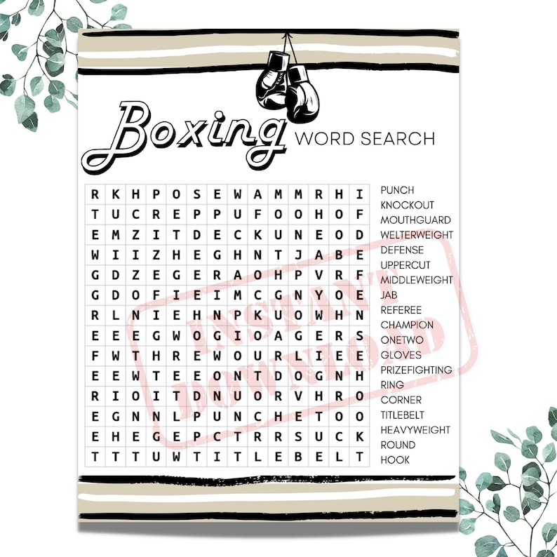 Boxing Word Search Puzzle Game Boxing Word Search Boxing - Etsy