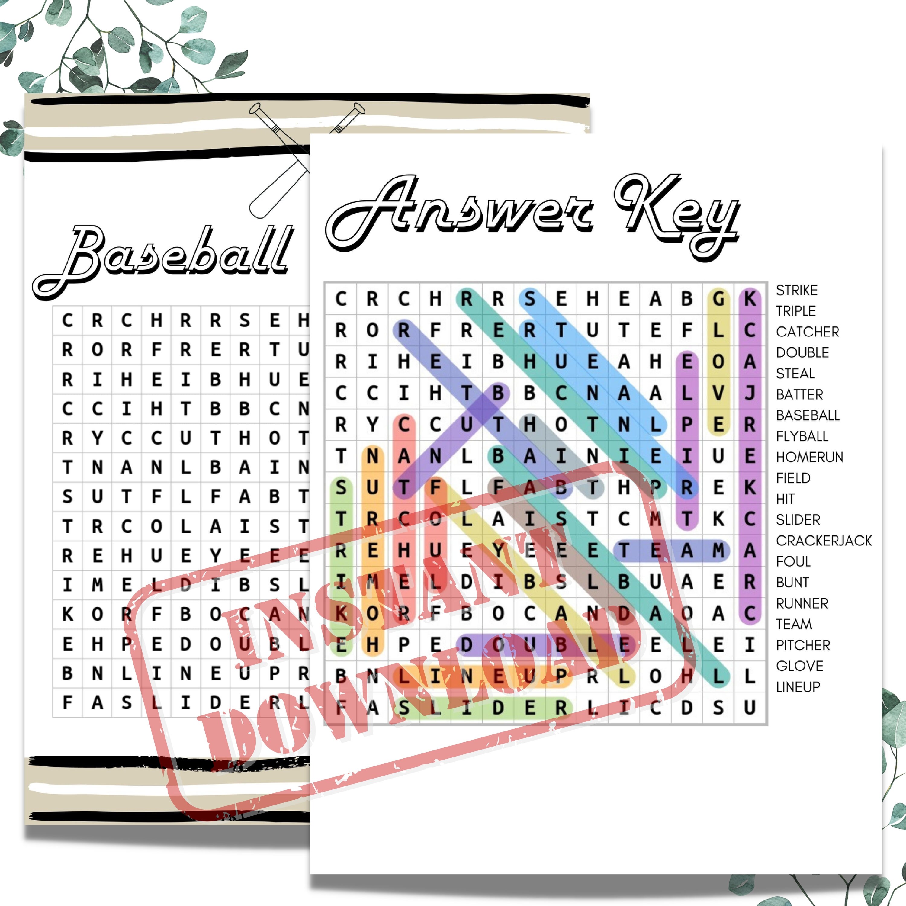 Baseball Word Search Puzzle Game Printable Baseball Game - Etsy