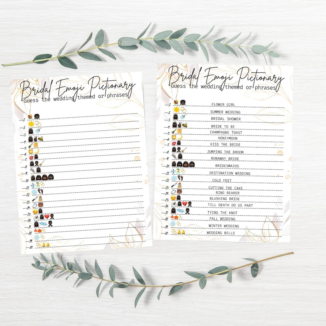 Black Bride and Groom Emoji Pictionary , Bridal Shower Emoji Pictionary ...