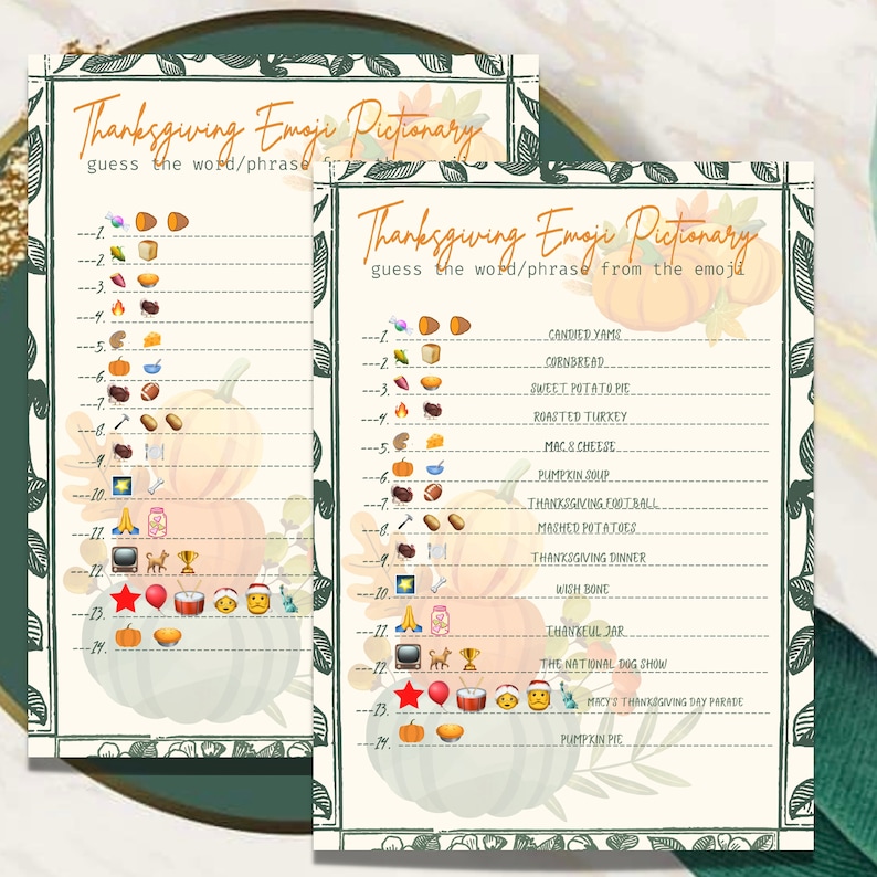 Thanksgiving Emoji Pictionary Printable Thanksgiving Emoji - Etsy