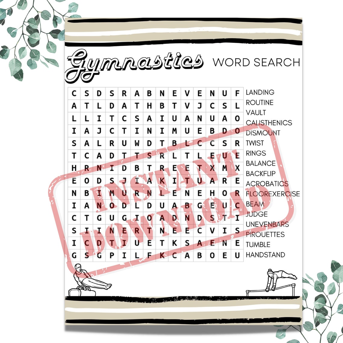 Gymnastics Word Search Puzzle Game, - Etsy