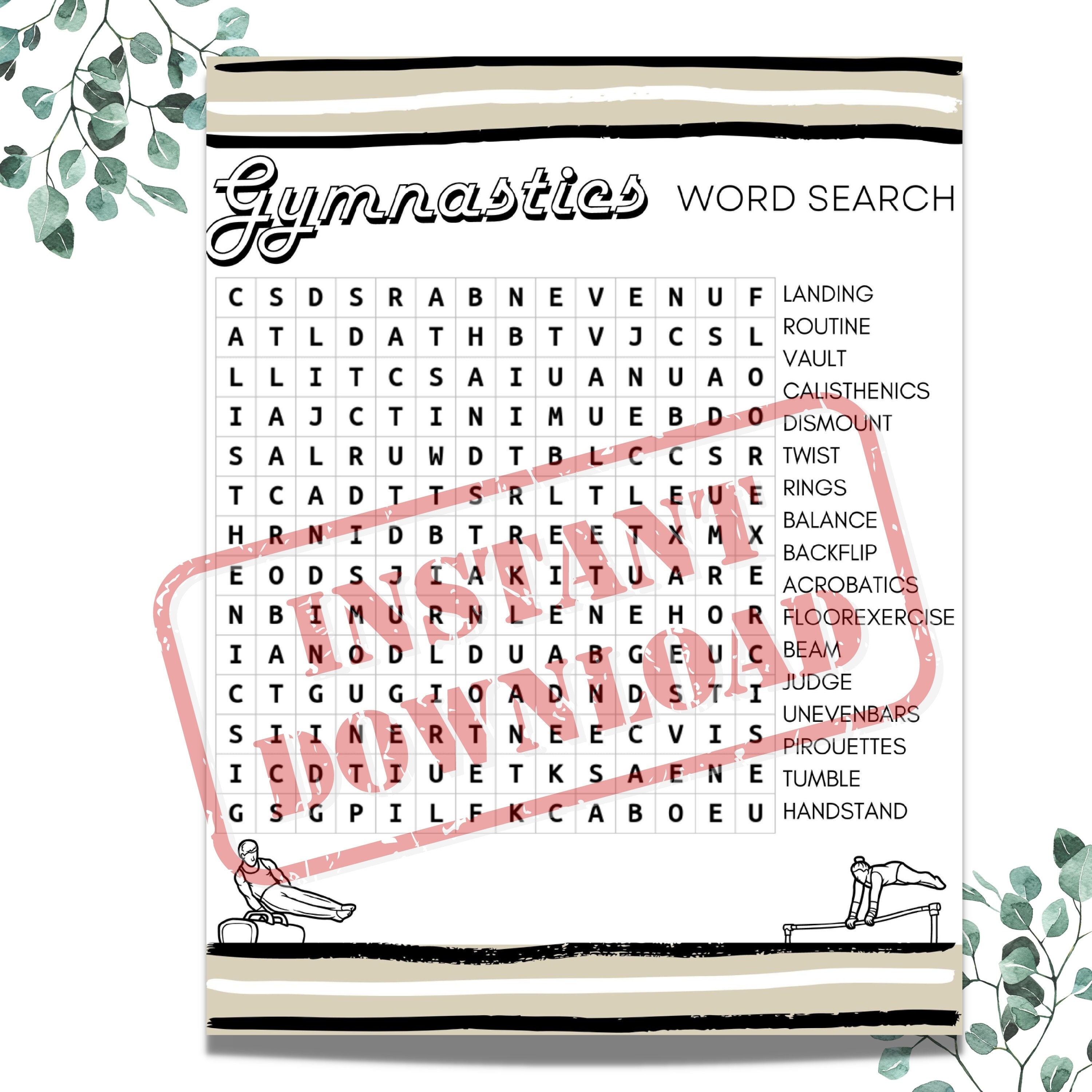 Gymnastics Word Search Puzzle Game, - Etsy